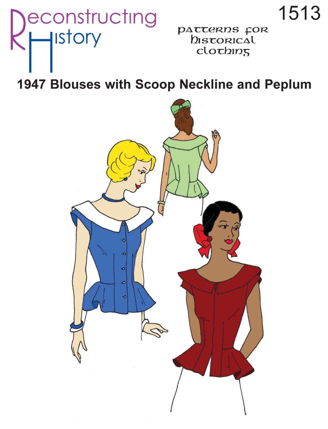 RH1513 — 1947 Blouses with Scoop Neckline and Peplum sewing pattern ...